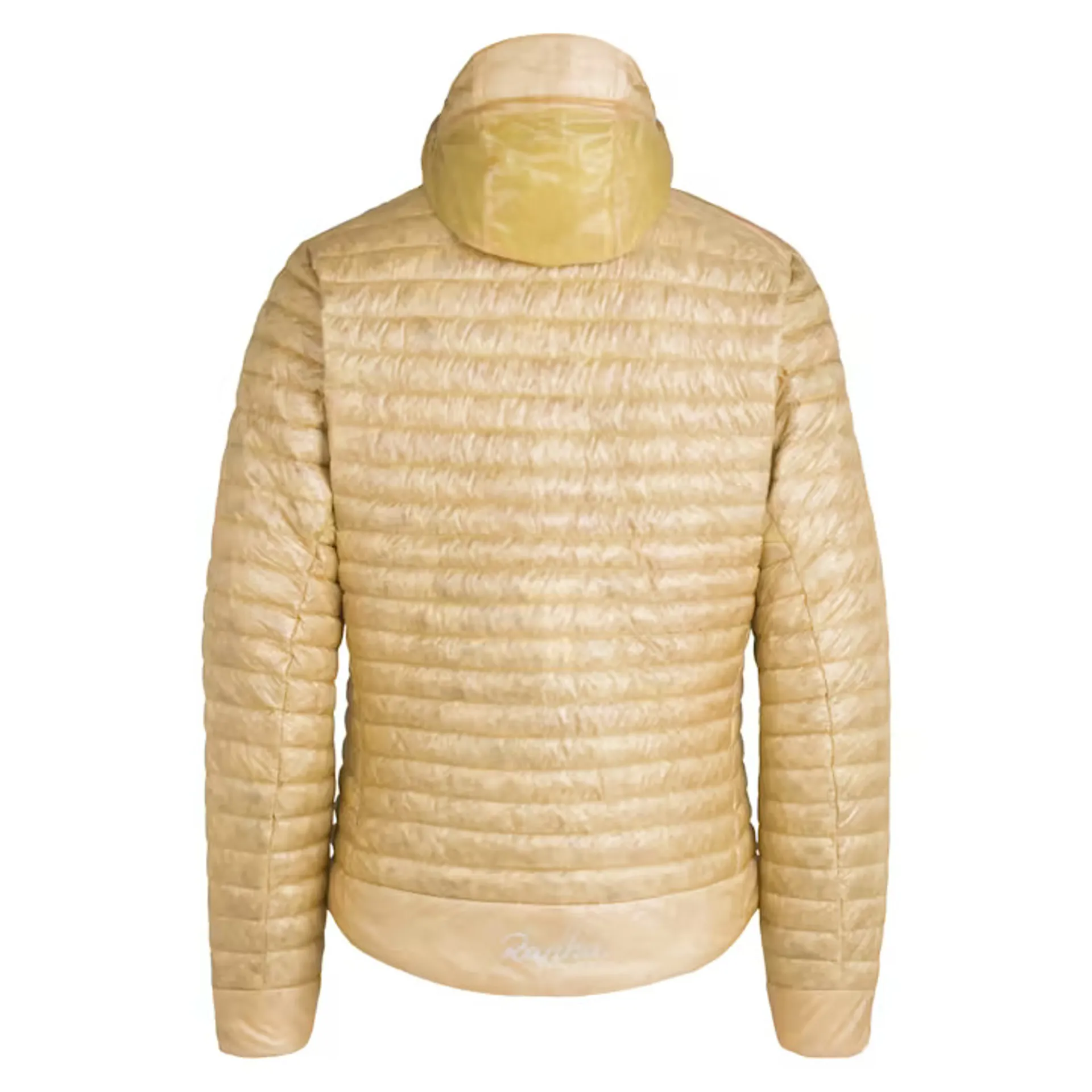 Rapha Men's Explore Hooded Lightweight Down Jacket in Sand and Chartreuse