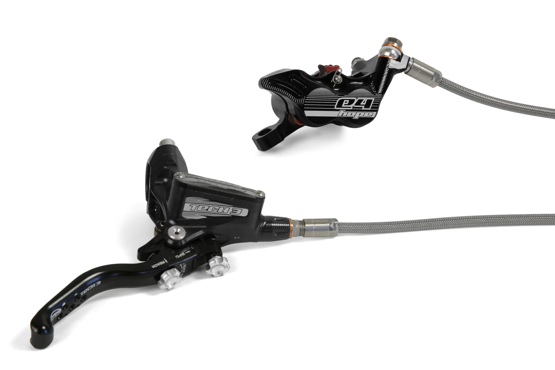 Hope Tech 3 E4 Braided Hose Calipers in Black